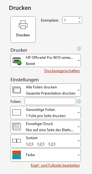PowerPoint Druckeinstellungen